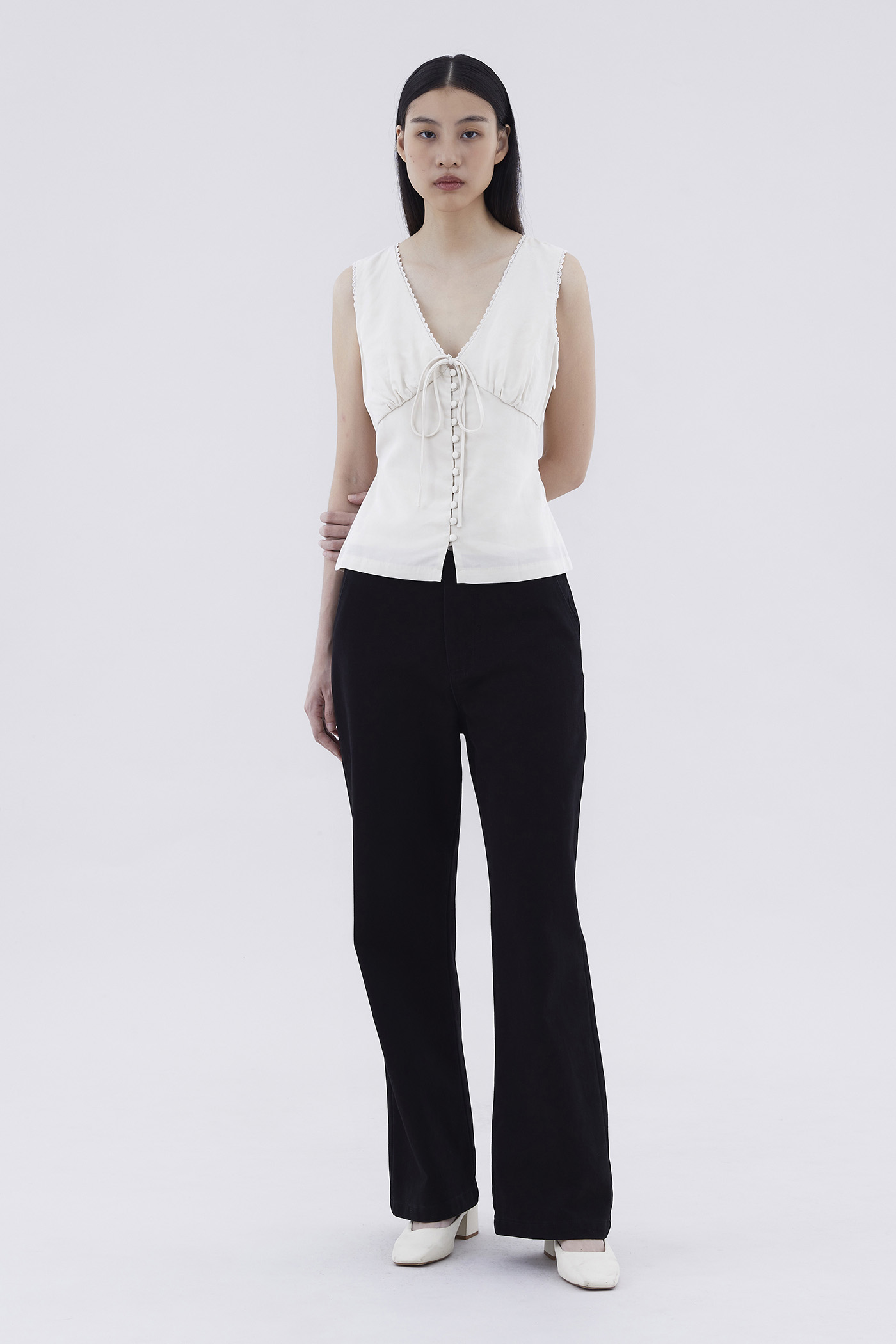 Deskan V-Neck Button-Front Top | The Editor's Market
