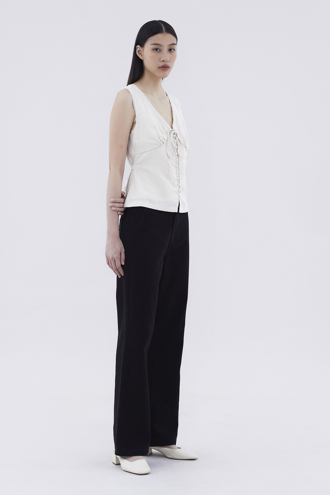 Deskan V-Neck Button-Front Top | The Editor's Market