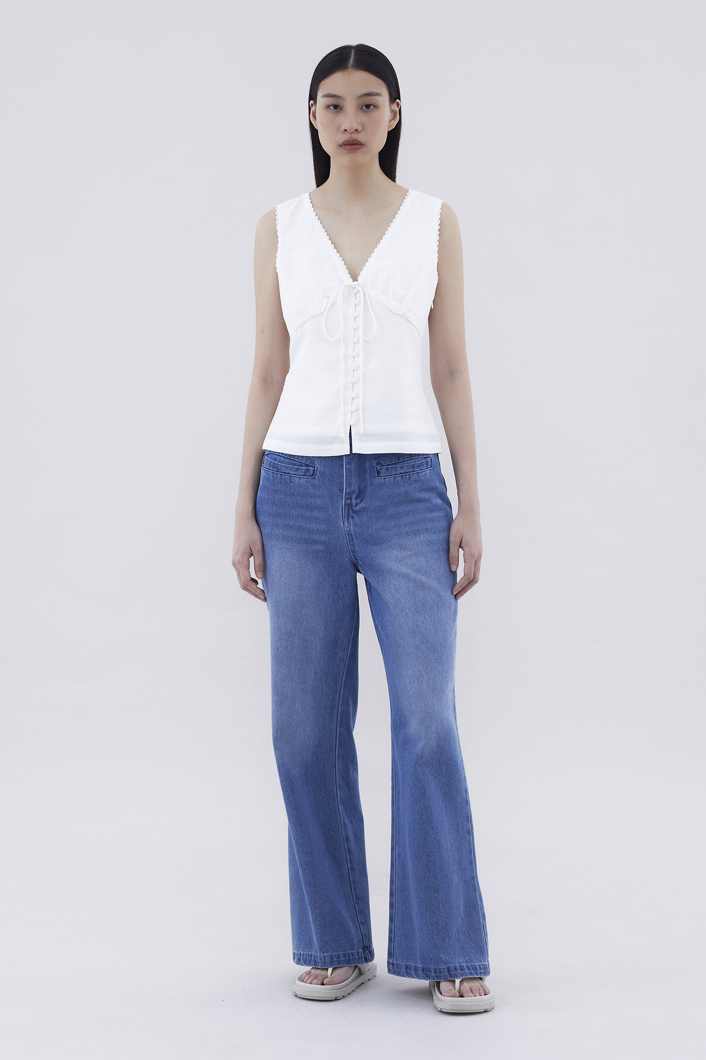 Deskan V-Neck Button-Front Top | The Editor's Market
