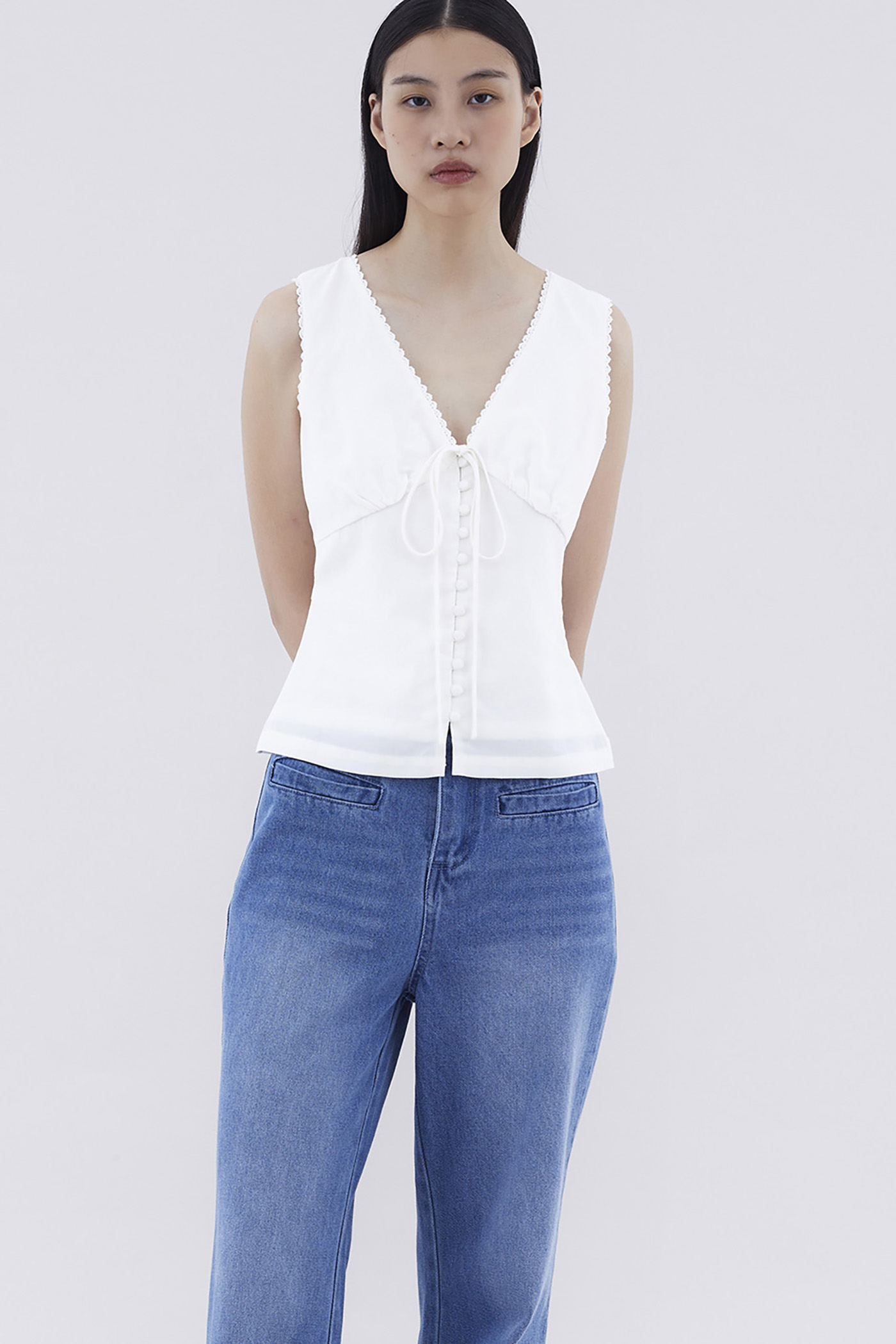 Deskan V-Neck Button-Front Top | The Editor's Market