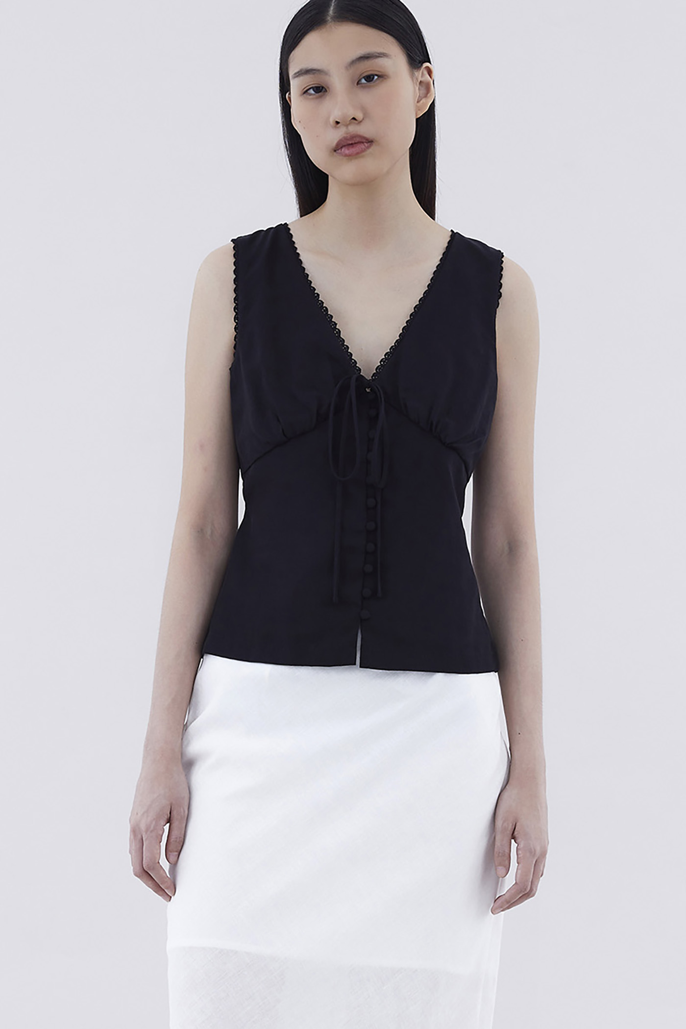 Deskan V-Neck Button-Front Top | The Editor's Market
